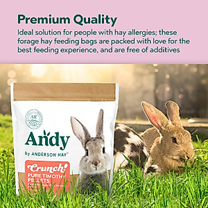 Andy Timothy Hay Pellets, Crunch! Pure Organic Rabbit Food, 15 lb Bag, Premium Guinea Pig and Chinchilla Hay, Balanced Nutrition for Rabbits, Chinchillas, and Guinea Pigs