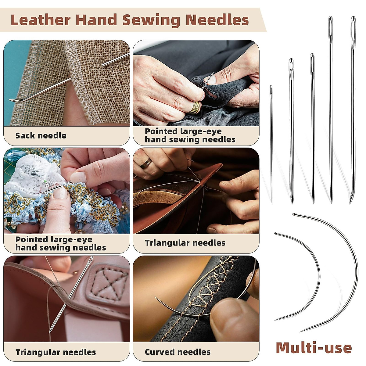 Ftyiwu Waxed Thread 32 Yards (Black), Leather Sewing Waxed Thread with Hand Sewing Needles, Leather Sewing Thread Set for Home Upholstery Carpet Leather Canvas Repair and Sewing