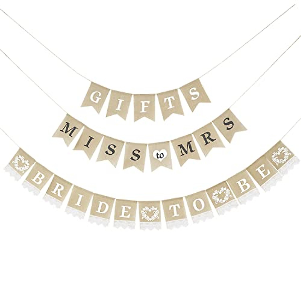 HUIHUANG 3 Pieces Bride to Be Banner Burlap Bridal Shower Banner Miss to Mrs Banner Rustic Burlap Lace Bunting Banner Bride To Be Sign For Bridal Shower Engagement Party Decorations Favors