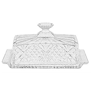 HOME-X Crystal Butter Dish with Lid, Real Crystal Covered Dish, Butter Holder for Serving and Storage, 8"L x 3 ½" W x 4' H, Crystal