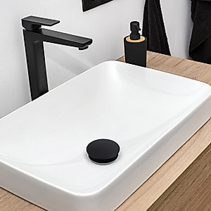 Homikit Bathroom Sink Drain, Pop Up Drain Stopper with Overflow, 18/10 Stainless Steel Drain Assembly with Detachable Anti-Clogging Strainer Basket for Vessel Lavatory Vanity Sink, Matte Black