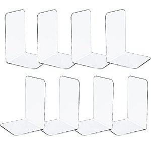 8 Pcs Book Ends Clear Bookends Acrylic Bookends for Shelves, Heavy Duty Bookends Plastic Bookends for Home Office Library Decorative,7 x 4.8 x 4.8 INES