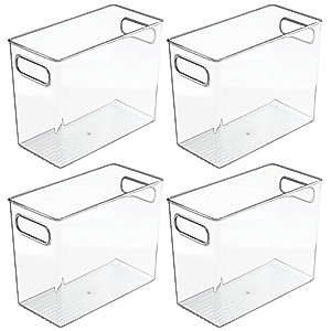 mDesign Tall Plastic Storage Organizer Container Bin, Office Organization for Filing Cabinet, Cupboard, Shelves, and Desk - Holds Notepads, Pens, Pencils, Highlighters, Ligne Collection, 4 Pack, Clear