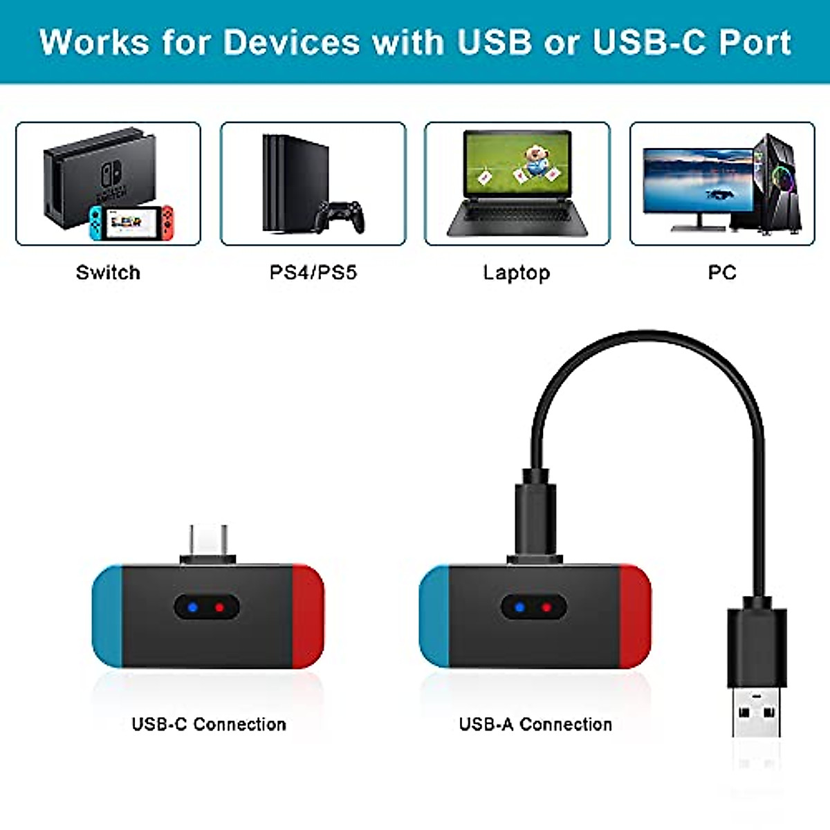 Golvery Wireless Gaming Headset for PS4 PS5 Switch PC Laptop, Low Latency Bluetooth Headphones for Gaming w/USB-C Transmitter, Noise Cancelling Mic, Plug & Play, Mute On/Off