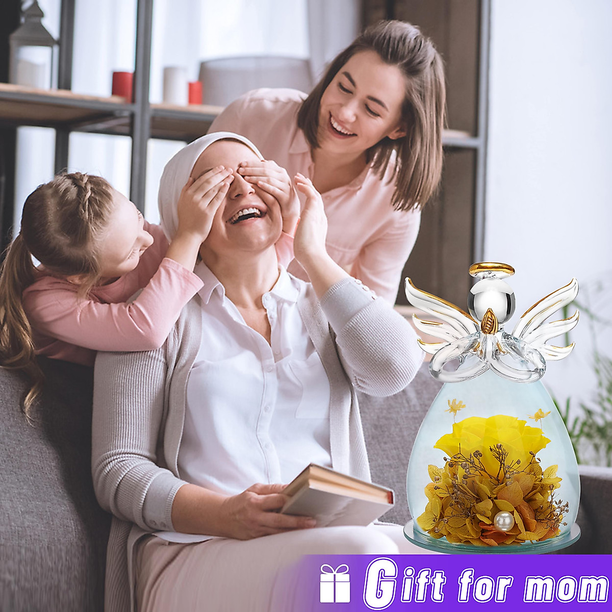 ANLUNOB Romantic Gifts for Grandmother from Granddaughter Angels Décor Mothers Day Preserved Real Flowers Christian Gifts Memorial Gifts Mother in Law