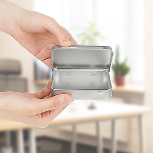 Tin Box with Lid, Small Metal Box Rectangular Hinged Lids Tin Empty Tins Box Containers Mini Cookie Tin Case Portable Metal Tins with Lids for Candies Soaps Earrings Jewelry Crafts Gifts, Silver