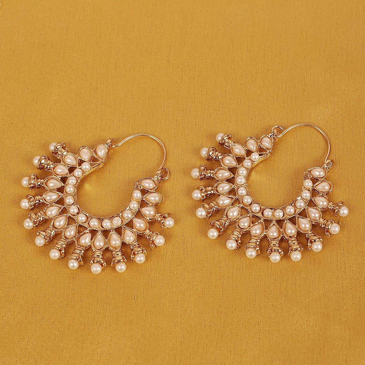 NEW! Touchstone Indian Bollywood Exclusively Handcrafted Traditional Pearls Designer Jewelry Earrings In Antique Gold Tone for Women.