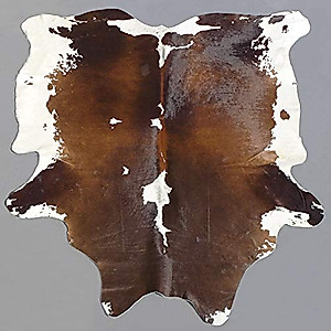 Brown and White Cowhide Rug Natural Cow Skin Cow Hide Leather Area Rug Hair On, Small 5 ft X 3 ft Premium Brown White Shed Free Natural Hide