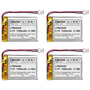 EEMB 4PACK Lithium Polymer Battery 3.7V 1100mAh 603449 Lipo Rechargeable Battery Pack with Wire JST Connector for Speaker and Wireless Device- Confirm Device & Connector Polarity Before Purchase