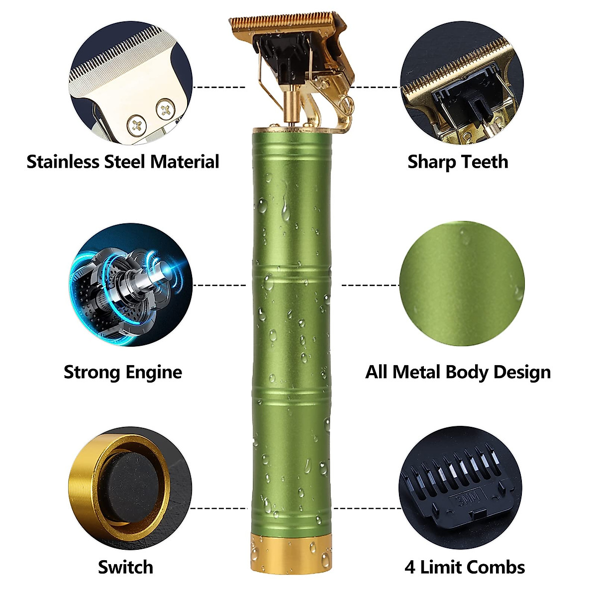 Mens Clipper Cordless Hair Clippers, Razor Electric Professional Beard Trimmer Grooming Shaving Machine Self Hair Cutting Haircut Trimmers Cutter，Green