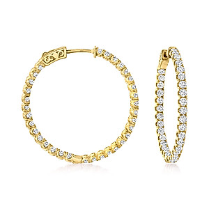 Ross-Simons 3.63 Ct. T.W CZ Inside-Outside Hoop Earrings in 18kt Gold Over Sterling