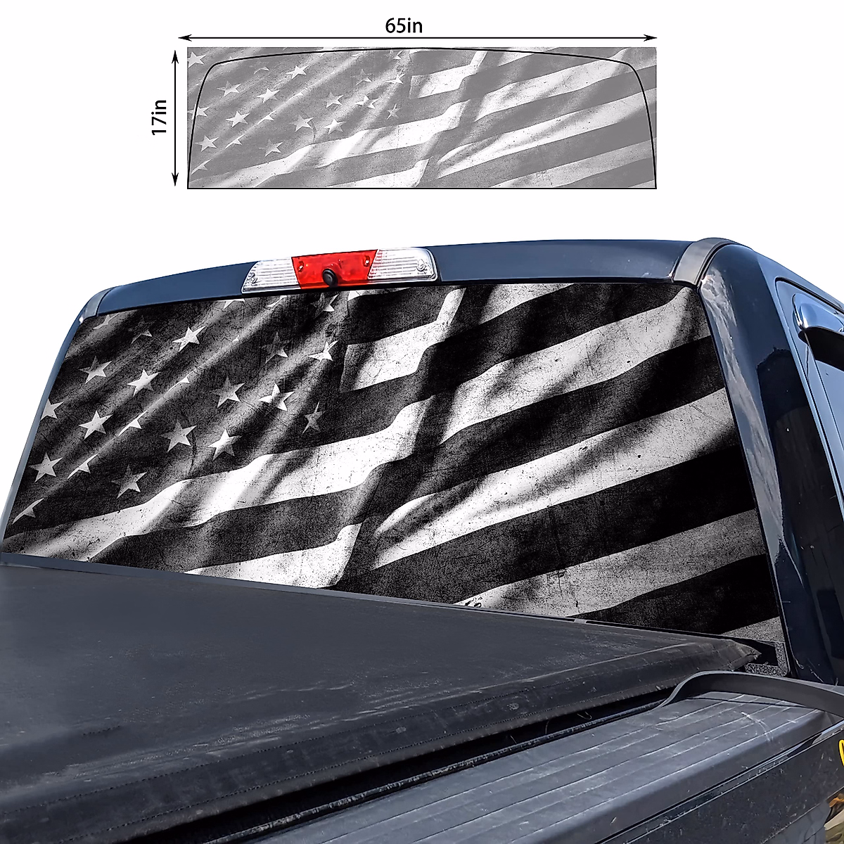 Rzuiytye American Flag Rear Window Decal for Truck,Black Flag Truck Rear Window Decal,American Flag Decals for Truck Car SUV (Black,65x17in)