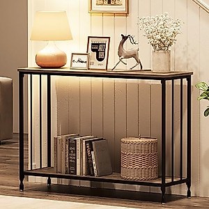 IDEALHOUSE Console Table, Sofa Tables Narrow Entryway Table with Glass Shelf and Metal Frame, 41.5" Behind Couch Table Industrial Hallway Table for Living Room, Foyer, Bedroom, Rustic Grey