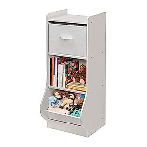 Badger Basket Upright Storage Nook with Reversible Basket, White, Melamine Surface, 2 Shelves, 1 Angled Bin, Customizable Storage Solution for Kids