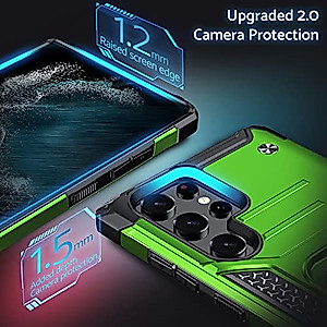 Anqrp Galaxy S22 Ultra Case, Military Grade Protective Phone Case Cover with Rotatable Metal Ring Kickstand [Support Magnet Mount] Compatible with Samsung Galaxy S22 Ultra, Grass Green