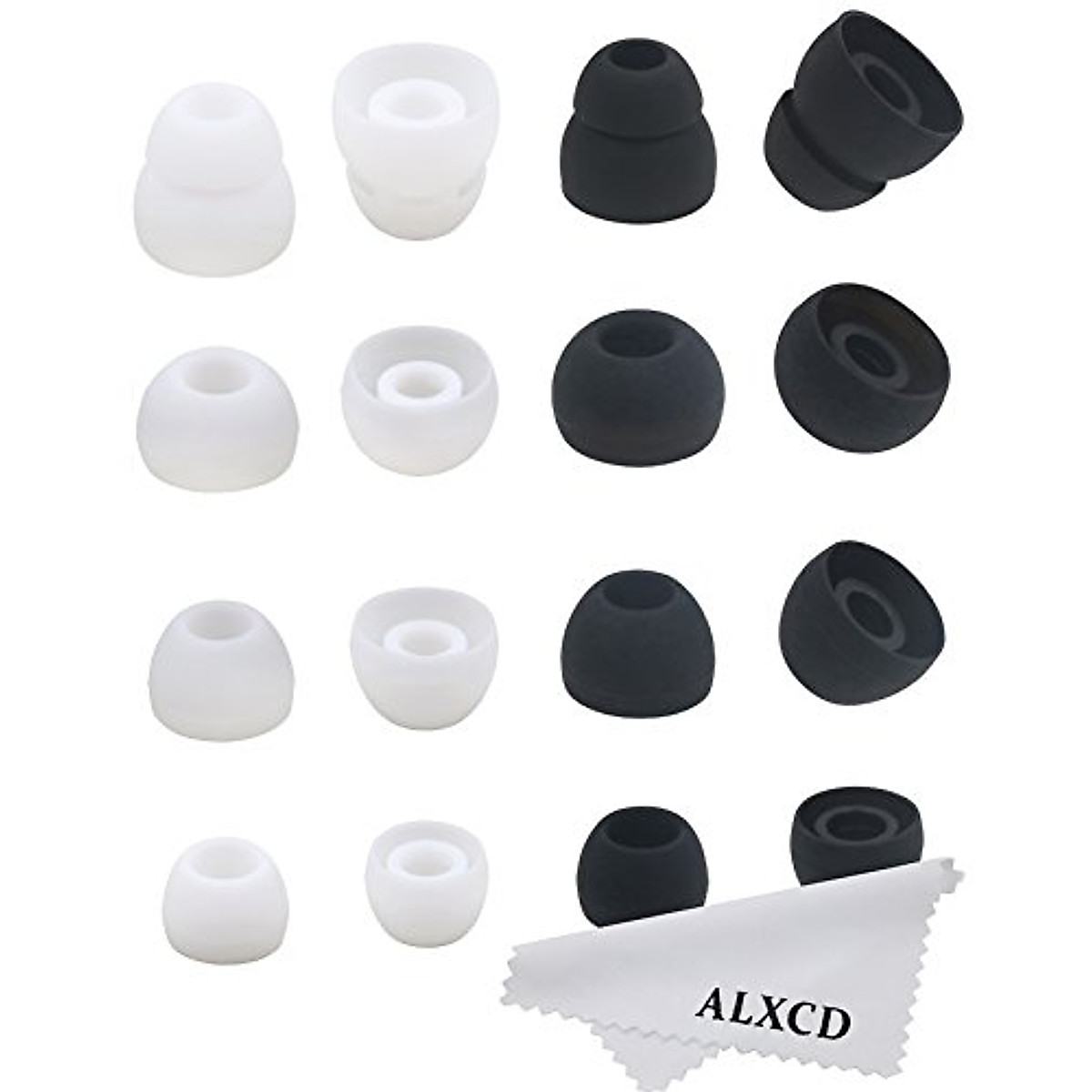 ALXCD Ear Tips for Powerbeats2 Wireless Headphone, SML 3 Size 6 Pair Silicone Replacement Earbud Tips & 2 Pair Double Flange Ear Tip Cushion, Fit for Beats Powerbeats 2 Wireless [8 Pair](Black/White)