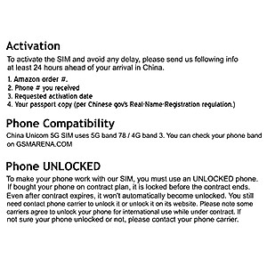 China Unicom Sim Card 5G Network 20GB Data, 300 Minutes Talk Plus 300 Texts