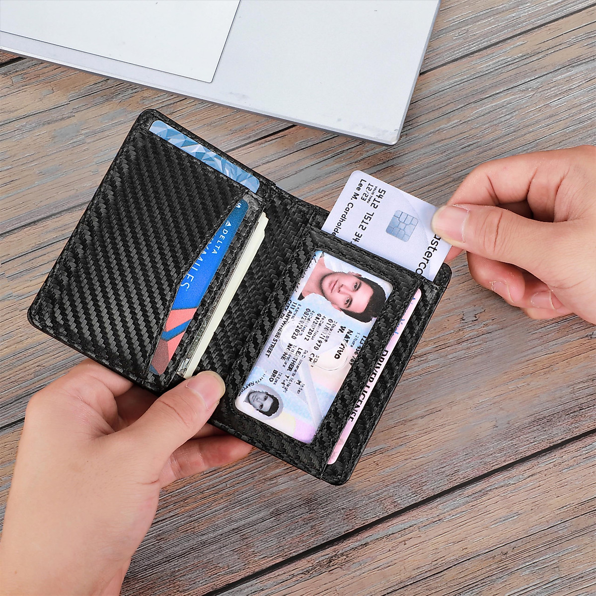 SparkMark Minimalist RFID Wallet for Men and Women | Slim Bifold Credit Card Holder Wallet | Men's Business Card Case | Genuine Leather Front Pocket wallet with Gift Box