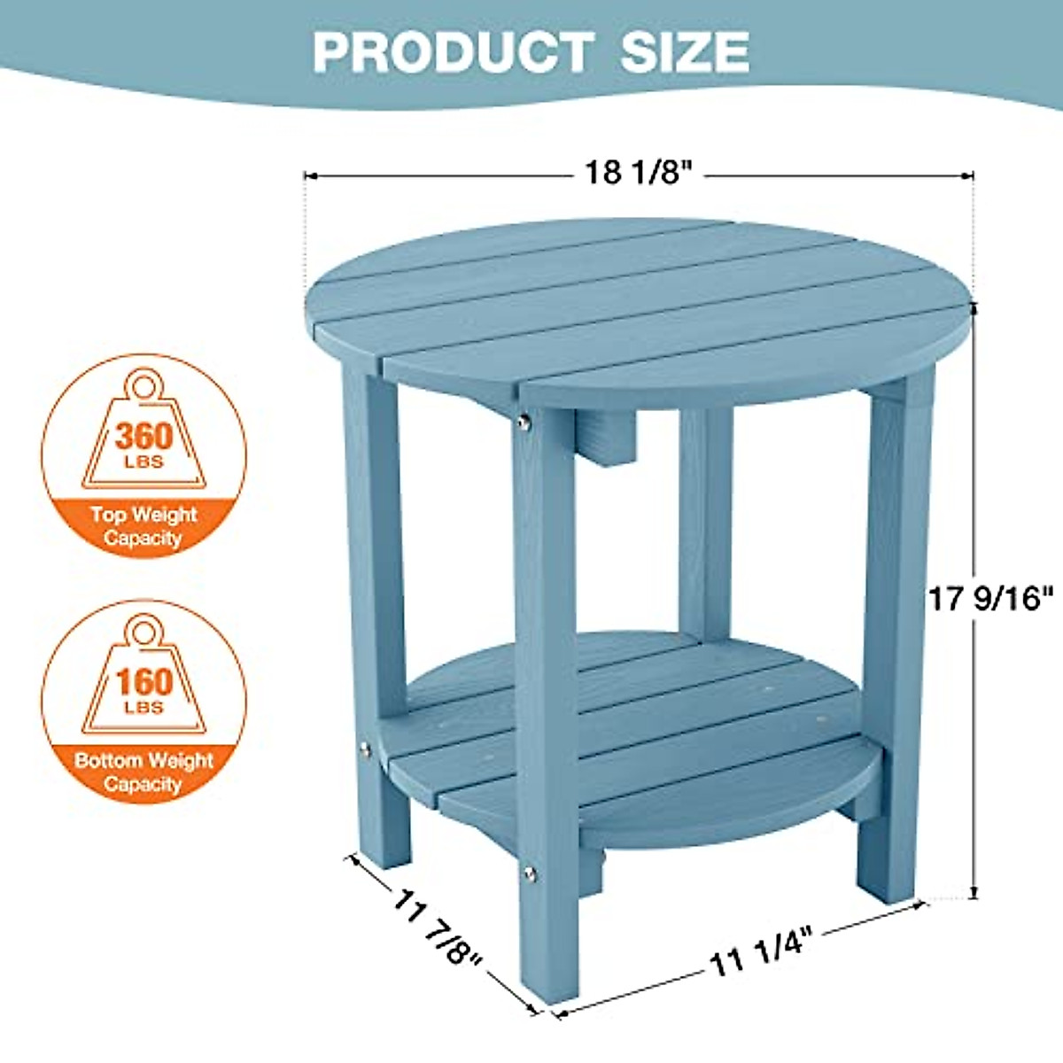 YEFU Adirondack Side Table, Double Outdoor Side Table, Poly Lumber end Table, Weather Resistant for Indoor, Patio, Pool, Porch, Backyard-Blue