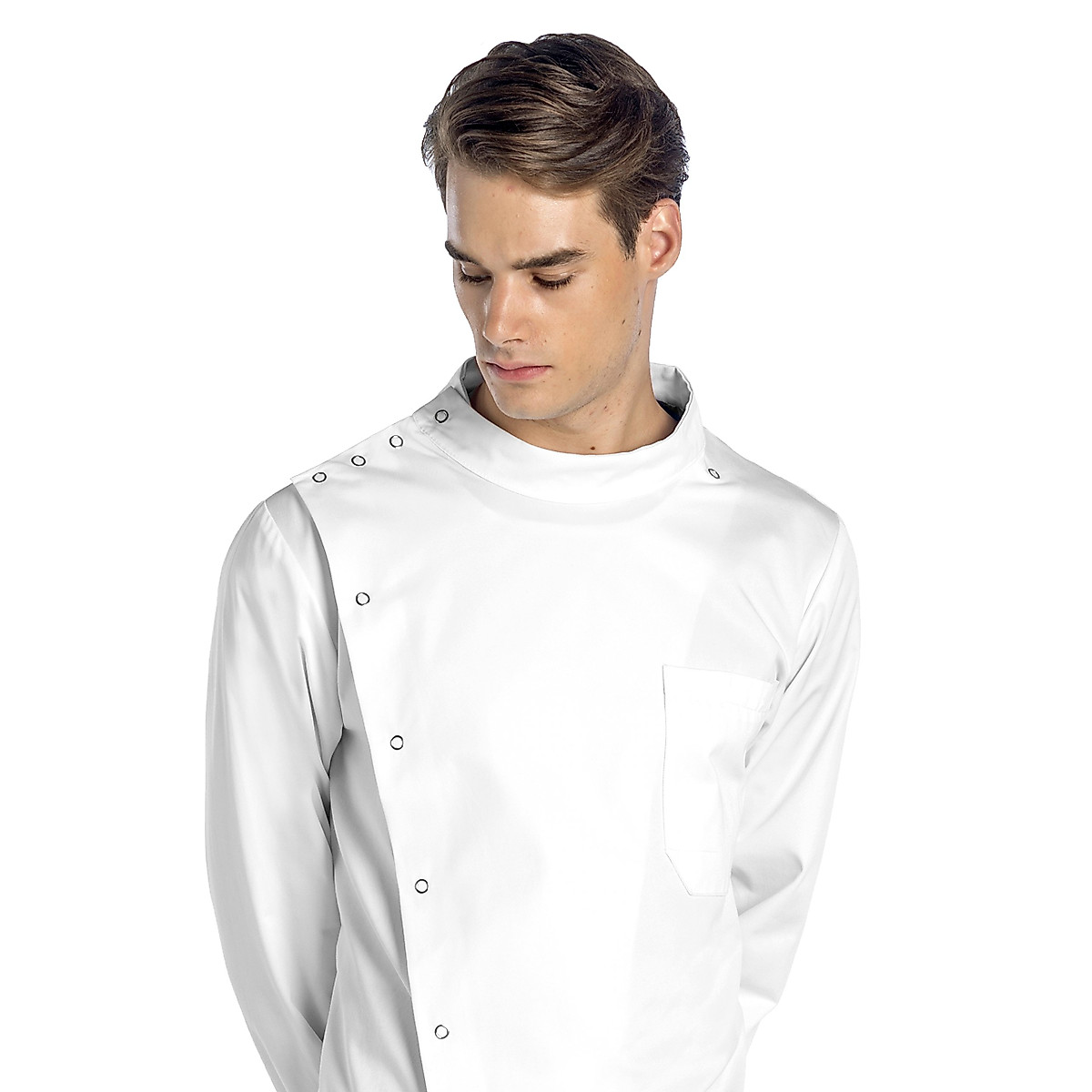 Dr. James Premium Howie Style Unisex Lab Coat for Men & Women, Cuffed Sleeves, Classic Fit, Snap Closing, 43" Length (S (Men S/Women M)) White