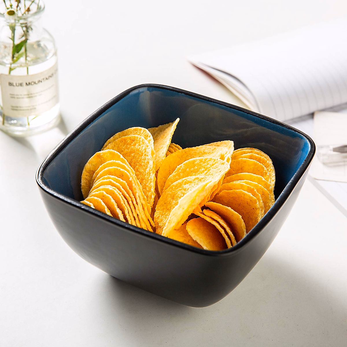 AmorArc 32oz Square Cereal Soup Bowls, Stoneware Bowls Set of 4 for Kitchen, Large Bowls for Cereal,Soup,Salad,Meal, Microwave & Dishwasher Safe-Colorful Inside