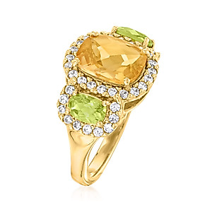 Ross-Simons 2.90 Carat Citrine Ring With 1.20 ct. t.w. Peridots and .80 ct. t.w. White Zircon in 18kt Gold Over Sterling. Size 9