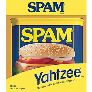YAHTZEE Spam Brand | Collectible Yahtzee Game as Iconic Spam Can with Custom Dice | Dice Featuring Fried Spam, Spam Musubi, Spam Fries | Travel Yahtzee Game & Dice Game
