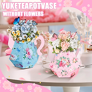Fulmoon 6 Pcs Tea Party Decorations 6.7'' Flower Boxes Centerpiece Princess Tea Party Centerpieces for Tables Teapot Vase Table Decoration for Floral Tea Themed Birthday Party Baby Shower Wedding