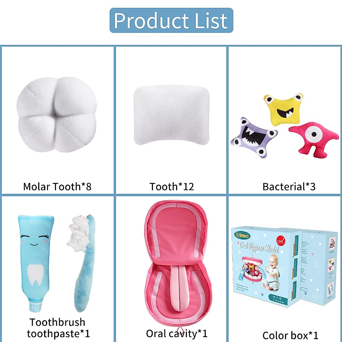 KAKIBLIN Educational Plush Toy, Preschool Educational Plush Toys for Kids, Teaching Kid How to Protect Teeth and Learning What in Their Oral