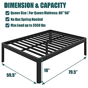 Yitong Angel 18 Inch Queen Bed Frame with Round Corner Edge Legs, 3500 lbs Heavy Duty Metal Platform Bed Frame Queen Size, Steel Slats Support/No Box Spring Needed/Noise Free/Non-Slip