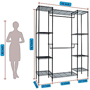 YOHKOH 4 Tiers Wire Garment Rack Heavy Duty Clothes Rack Metal Freestanding Closet for Bedroom, Cloakroom, Clothing store, Laundry room, Walk-in closet and more (63" L x 15.7" W x 78.7" H, Dark)
