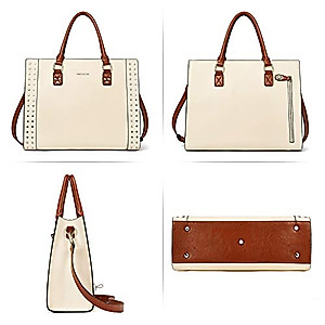 BOSTANTEN Women Leather Handbags Concealed Carry Purses Top Handle Satchel Shoulder Bag Work Tote Beige