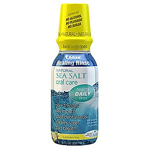 H2Ocean Healing Rinse Mouthwash- Great Tasting Sea Salt & Xylitol Mouth Wash for Fresh Breath & Dry Mouth - Alcohol & Fluoride Free - Lemon Ice 8oz