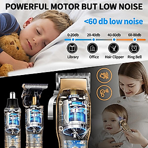 Roziapro Hair Clipper for Men Zero Gapped Nose Hair Trimmer Set Professional Barber Clippers for Haircut Cordless Beard Trimmer, Rechargeable Clippers Set for Hair Cutting (Gold)