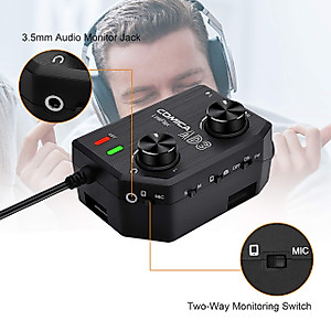 Comica LINKFLEX.AD3 2-Channel XLR/3.5mm/6.35mm Microphone Audio Mixer Preamp with Phantom Power, Guitar Audio Interface Microphone for DSLR Cameras Camcorders iPhone iPad Mac and Android Smartphones