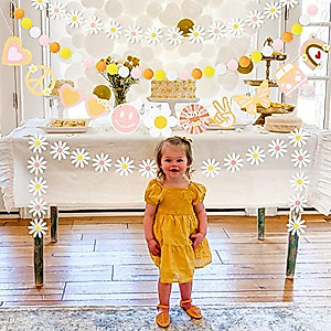 Groovy Party Decoration Garland 5Pcs, Groovy Hippie Banner Daisy Boho Tassel Garland Decor, Pre Strung Pom Pom Spring Party Supplies Hippie Party Decorations for Wall Window Home Room (Pink)