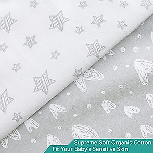 Waterproof Changing Pad Cover 2 Pack, 100% Cotton Change Table Cover Sheets, Ultra Soft, Unisex White Grey Star Print