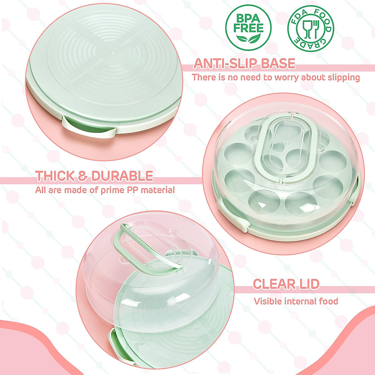 Ohuhu Cheesecake Container, Cake Pie Carrier BPA-Free up to 10'' Cake - Cupcake Containers with Lid and 2 Handles 4-in-1 Multipurpose Cake Keeper Holder Platter for Pie Devil Eggs Mothers Day Gifts