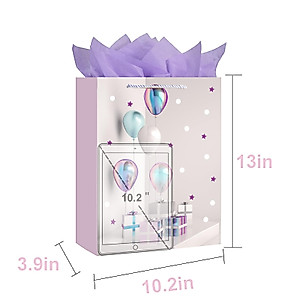 LUCKY AID 12.6” Birthday Gift Bag with Handle and Tissue Paper, Gift Bag for Boys, Girls, Women and Men’s Birthday Party, Baby Shower, Christmas Party Supplies(Purple)