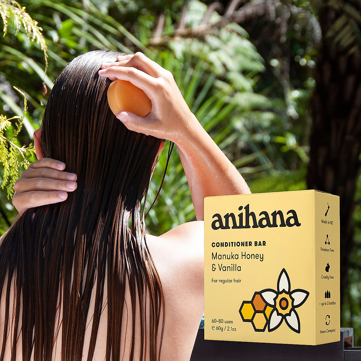 ANIHANA Conditioner Bar for Regular Normal Hair Clean Purifying Natural Healthy Look and Shine Paraben Free Manuka Honey and Almond 2.1 oz