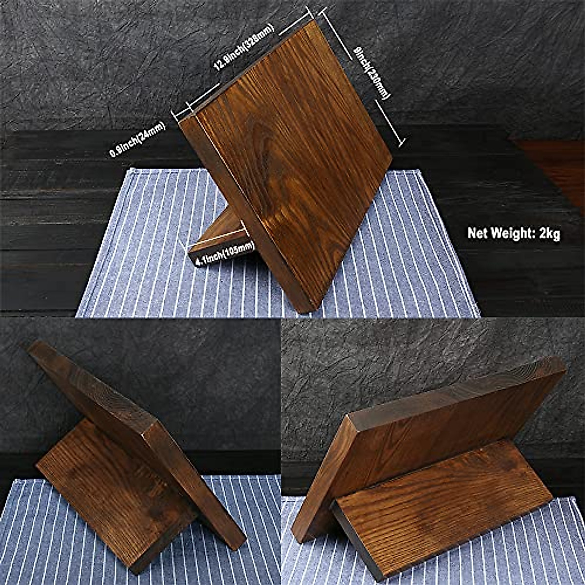 WILDMOK High Carbon 3 Layers 9CR18MOV Alloy Steel Forged 5 Pieces Knife Block Set with Ash Wood Magnetic Knife Holder Kitchen Chef Knife Set