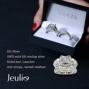 Jeulia Skull Engagement Ring Sets Sterling Silver Promise Eternity Band Rings Diamond Princess Cut with Cubic Zirconia Wedding Engagement Anniversary Promise Rings Bridal Sets (7.5(U.S))