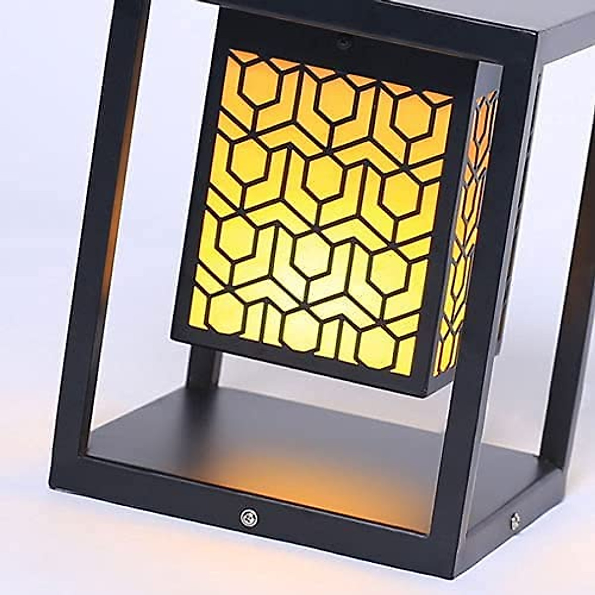 Mrdsre Chinese Style Solar Column Lights Black Finish Square Solar Column Light Post Lantern Stainless Steel Waterproof Outdoor Light Rainproof Waterproof Pillar Lamp Courtyard Lamp Garden Villa Lands