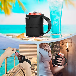 Cosmos 4 Pcs Drink Can Insulator Sleeve Neoprene Slap Wrap Can Cover Anti-Slip Insulated Can Cooler Cover Bottle Holder with Handle for 12 oz above Beverage Soda Drink Can Beer Bottle (Black (4 Pcs))
