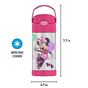 THERMOS FUNTAINER 12 Ounce Stainless Steel Vacuum Insulated Kids Straw Bottle, Minnie Mouse