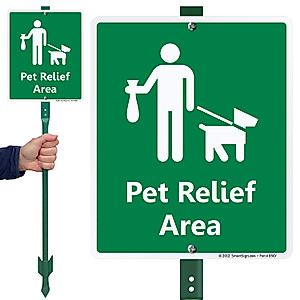 SmartSign 12 x 10 inch “Pet Relief Area” LawnBoss Yard Sign with 3 foot Stake, 40 mil Laminated Rustproof Aluminum, White and Green, Set of 1, Made in USA