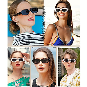 Dollger Trendy Rectangle Sunglasses For Women Men Trendy Vintage Rectangular y2k white Shades sunglasses Black+ white