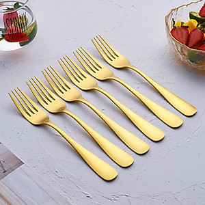 Matte Gold Dinner Fork Set, GoGeiLi 8.0-inch Stainless Steel Satin Finish Fork Silverware, Gold Flatware Table Fork Set of 6, Dishwasher Safe