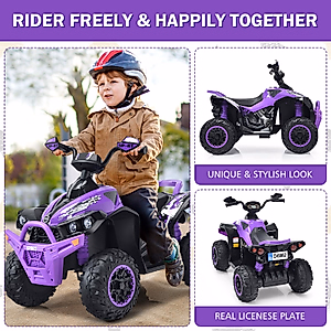 INFANS Kids Ride on ATV, 12V 4 Wheeler Quad Toy Vehicle with Music, Horn, High Low Speeds, LED Lights, Electric Ride On Toy, Battery Powered Wheels Car for Kids Over 3 Years Old (Violet)