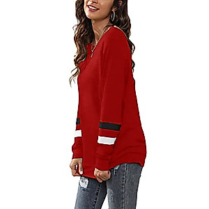 Geifa Womens Tops Casual Basic Long Sweatshirts to Wear with Leggings Red 2XL